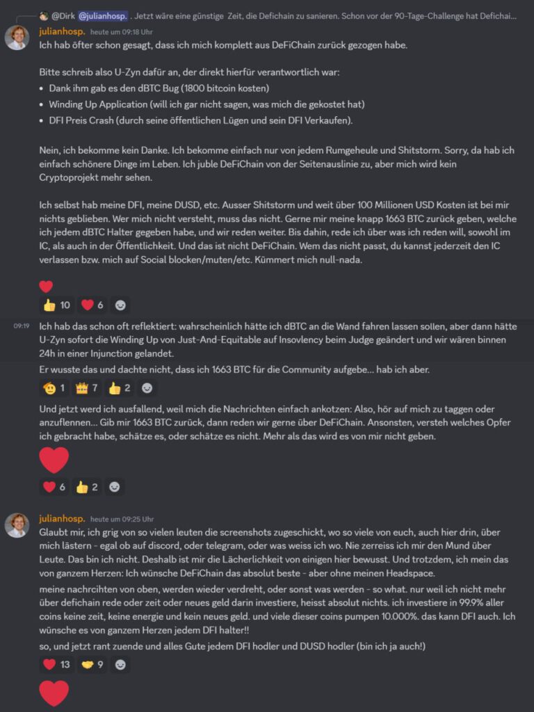 Julian Hosp mit dubioser These zu Absturz von DeFiChain und DUSD ...